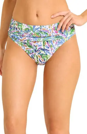Tommy Bahama Poolside Palms Ruched High-waist Bikini Bottom - Four Leaf Clover