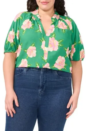 CECE DUPRAZ Floral Ruffle Neck Top