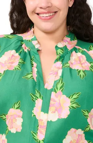 CECE DUPRAZ Floral Ruffle Neck Top