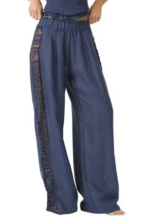 PQ SWIM Jace Lace-trim Linen Cover-up Pants - Navy