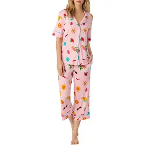 ROOM SERVICE Print Crop Pajamas - Pink/novel