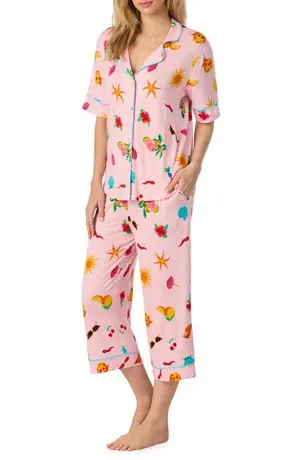 ROOM SERVICE Print Crop Pajamas - Pink/novel