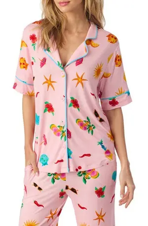 ROOM SERVICE Print Crop Pajamas - Pink/novel