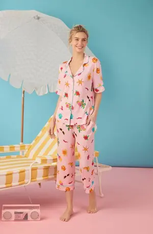 ROOM SERVICE Print Crop Pajamas - Pink/novel