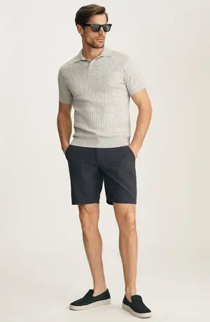34 Heritage Mélange Johnny Collar Short Sleeve Cotton Sweater