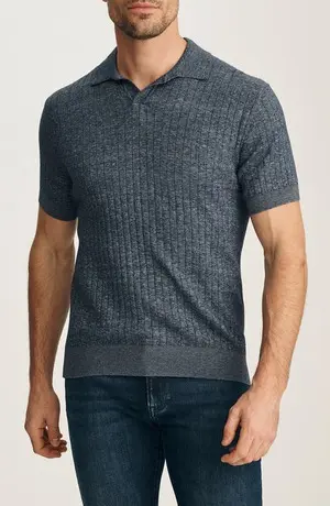 34 Heritage Mélange Johnny Collar Short Sleeve Cotton Sweater