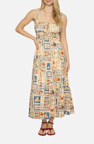 BLU PEPPER Printed Sleeveless Maxi Dress - Oatmeal Multi