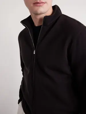 Zegna Honeycomb-knit Cotton, Wool And Silk-blend Zip-up Sweater