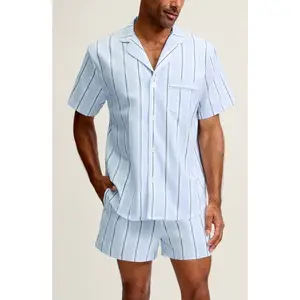 PETITE PLUME Classic Stripe Cotton Twill Short Pajamas - Blue