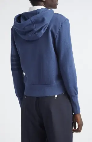 Thom Browne 4-bar French Terry Full Zip Hoodie - Navy
