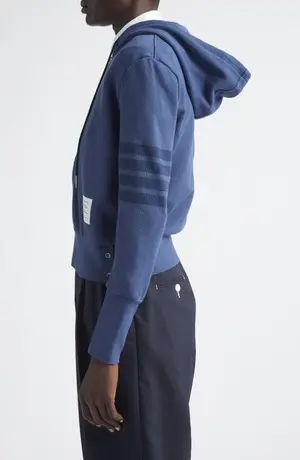 Thom Browne 4-bar French Terry Full Zip Hoodie - Navy
