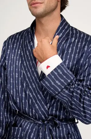 PETITE PLUME Nautical Stripe Mulberry Silk Robe