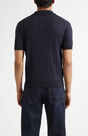 John Smedley Williams Merino Wool & Cotton Polo Sweater - Navy