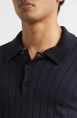 John Smedley Williams Merino Wool & Cotton Polo Sweater - Navy