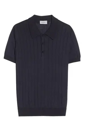 John Smedley Williams Merino Wool & Cotton Polo Sweater - Navy