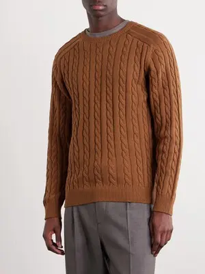 BEAMS Cable-knit Cotton Sweater - Brown