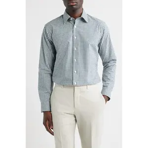 Nordstrom Ashborne Signature Trim Fit Cotton Check Dress Shirt - Teal Ashborne Gingham