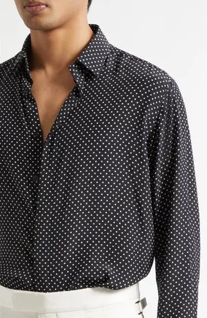 TOM FORD Crêpe De Chine Polka Dot Classic Fit Shirt - Black/white