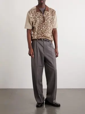 BEAMS Leopard-jacquard Cotton-blend Half-zip Polo Shirt - Neutrals