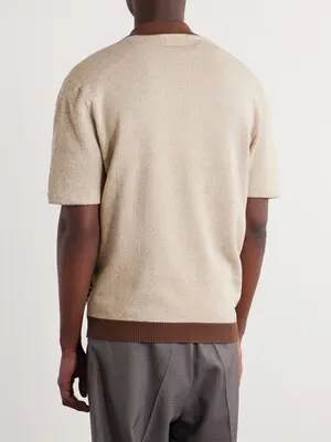 BEAMS Leopard-jacquard Cotton-blend Half-zip Polo Shirt - Neutrals