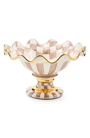 MACKENZIE-CHILDS Check Ceramic Compote - Mocha