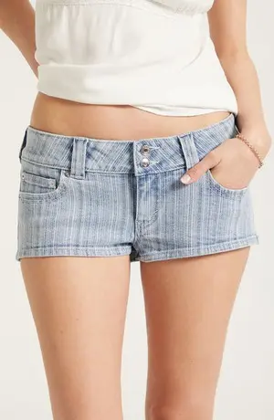 PACSUN Tatum Stripe Low Rise Denim Micro Shorts