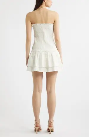 Bp. Strapless Smocked Cotton Eyelet Minidress - Ivory