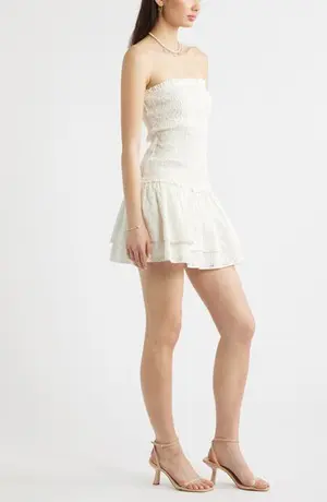 Bp. Strapless Smocked Cotton Eyelet Minidress - Ivory