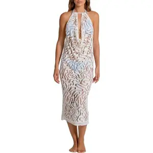 Cosita Linda Halter Open Stitch Mini Dress - Vanilla Custard