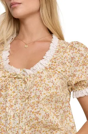 NOBODY'S CHILD Lumi Floral Eyelet Trim Button-up Top