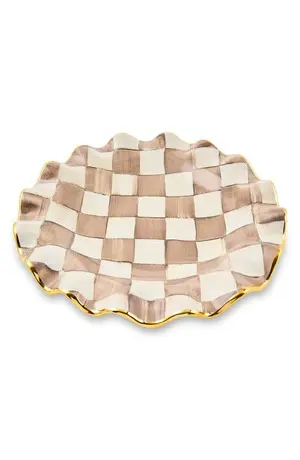 MACKENZIE-CHILDS Check Ceramic Fluted Dessert Plate - Mocha