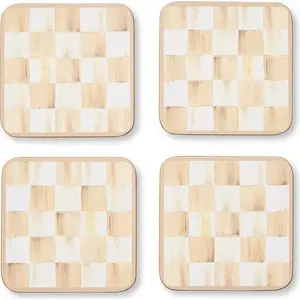 MACKENZIE-CHILDS Set Of 4 Check Cork Back Coasters - Mocha