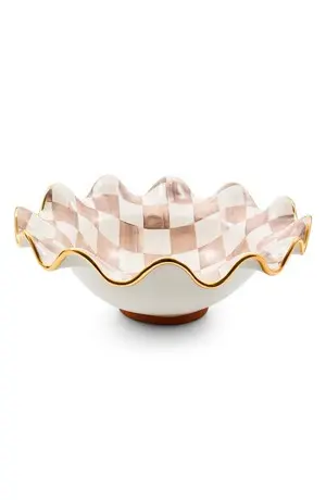 MACKENZIE-CHILDS Check Ceramic Fluted Serving Bowl - Mocha