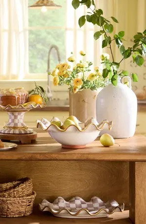 MACKENZIE-CHILDS Check Ceramic Fluted Serving Bowl