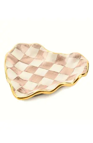 MACKENZIE-CHILDS Check Ceramic Fluted Heart Plate - Mocha