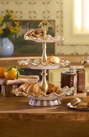 MACKENZIE-CHILDS Check Ceramic Three Tier Sweet Stand