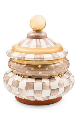 MACKENZIE-CHILDS Check Ceramic Groovy Canister - Mocha