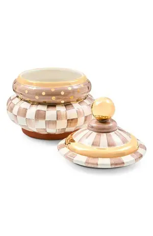 MACKENZIE-CHILDS Check Ceramic Groovy Canister - Mocha