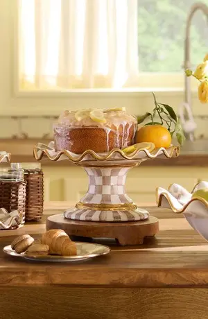 MACKENZIE-CHILDS Check Ceramic Fluted Cake Stand