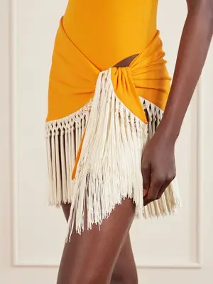 TALLER MARMO Mini Lido Swimsuit And Fringed Pareo Set - Orange