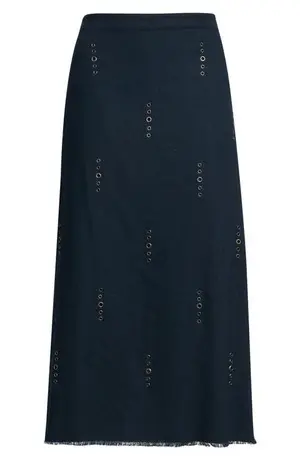 Rag & Bone Aubrey Grommet Trim Linen & Cotton Midi Skirt
