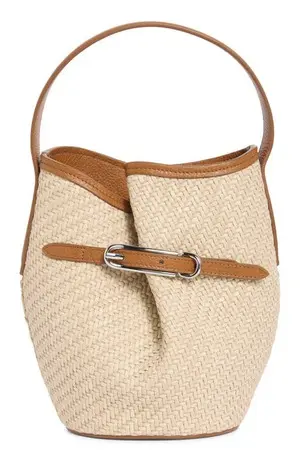 LIFFNER Mini Belted Raffia Bucket Bag - Beige