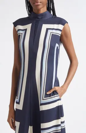 REISS Lissy Printed Mock Neck Dress