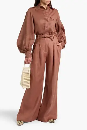 Zimmermann Belted Linen Wide-leg Pants
