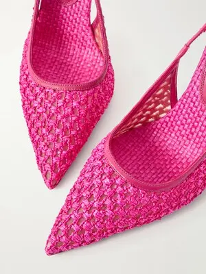Paris Texas Lidia 105 Straw Slingback Pumps - Pink
