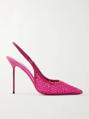 Paris Texas Lidia 105 Straw Slingback Pumps - Pink