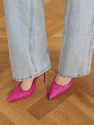 Paris Texas Lidia 105 Straw Slingback Pumps - Pink