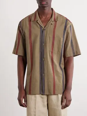 KARDO Ronen Camp-collar Striped Jacquard-knit Cotton Shirt - Green