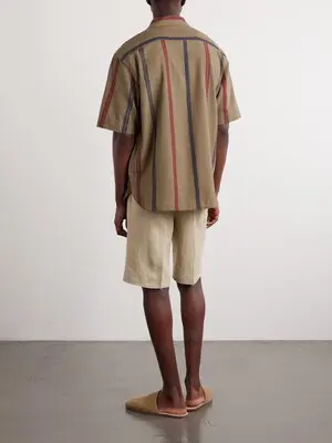 KARDO Ronen Camp-collar Striped Jacquard-knit Cotton Shirt - Green