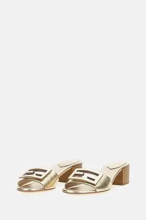 Fendi Leather-effect Heel Slide - Gold